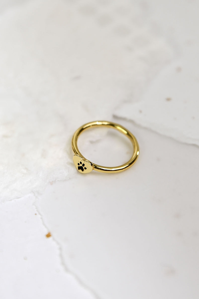 Personalized Engraved Paw Print Heart Ring at Custom Paw Jewelry Shop